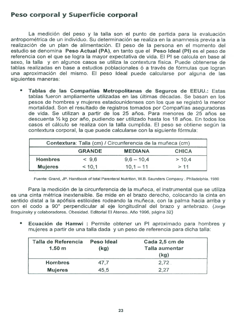 Peso Ideal y Superficie Corporal: Guía Completa | PDF | Obesidad ...