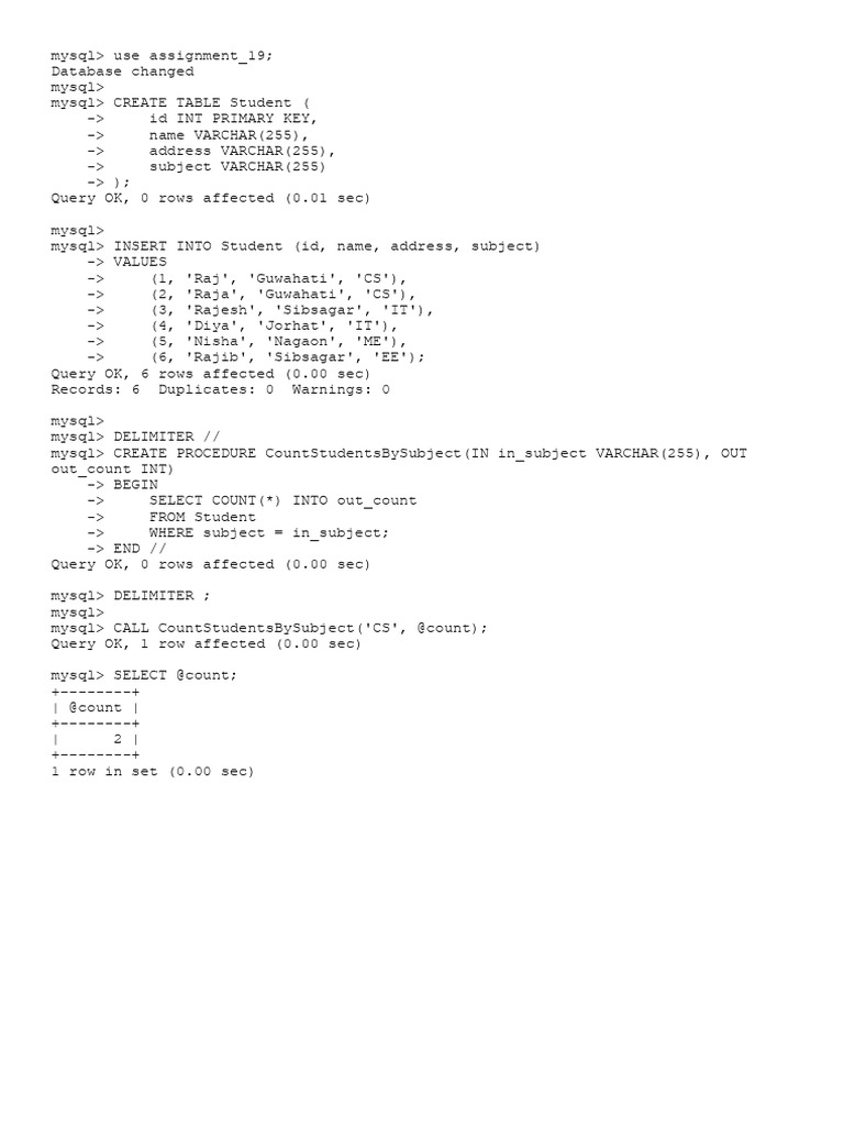 MySQL Student Table and Procedure Guide | PDF