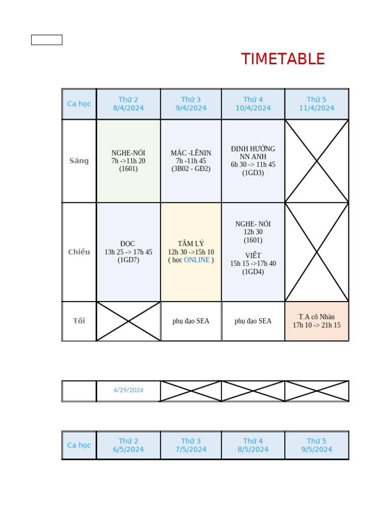 Chi 'S Timetable | PDF