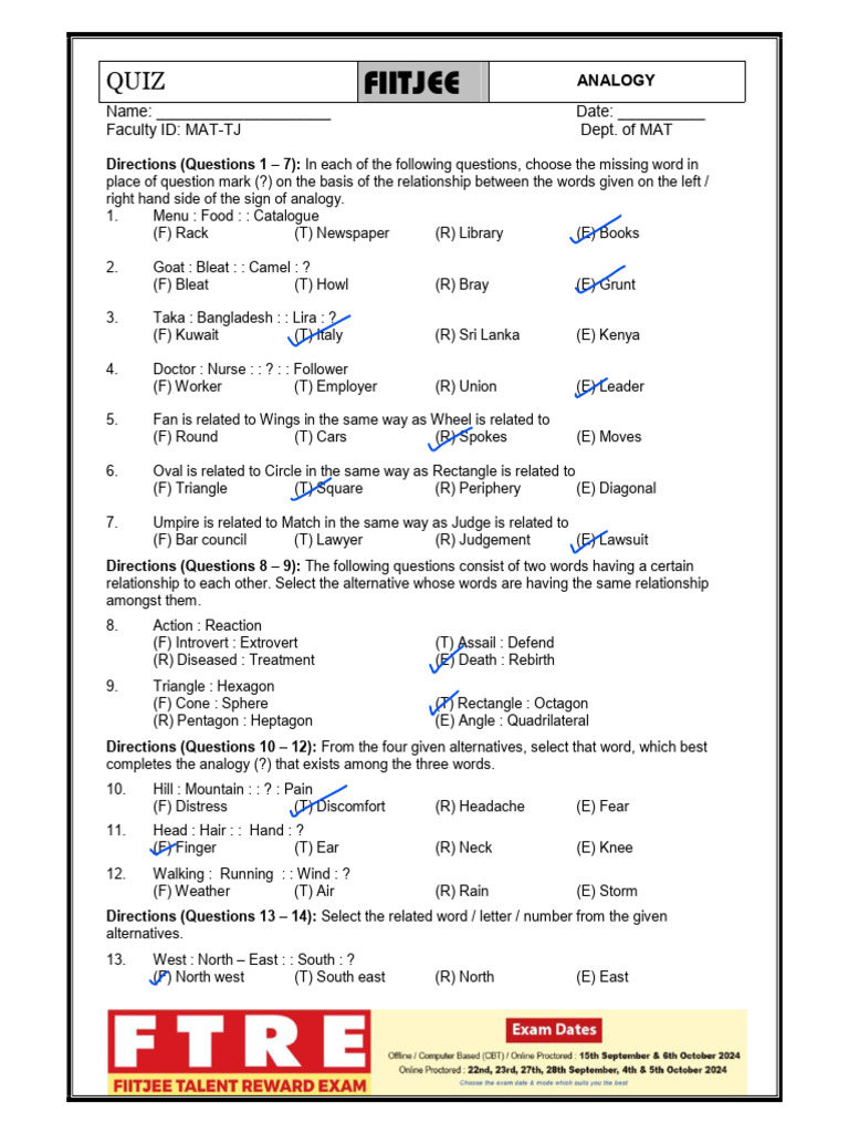 Analogy Completion Exercises | PDF