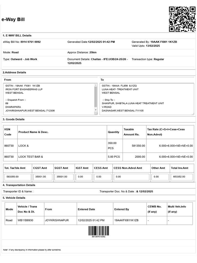 E-Way Bill System 26 Details | PDF | Payments | Government Of India