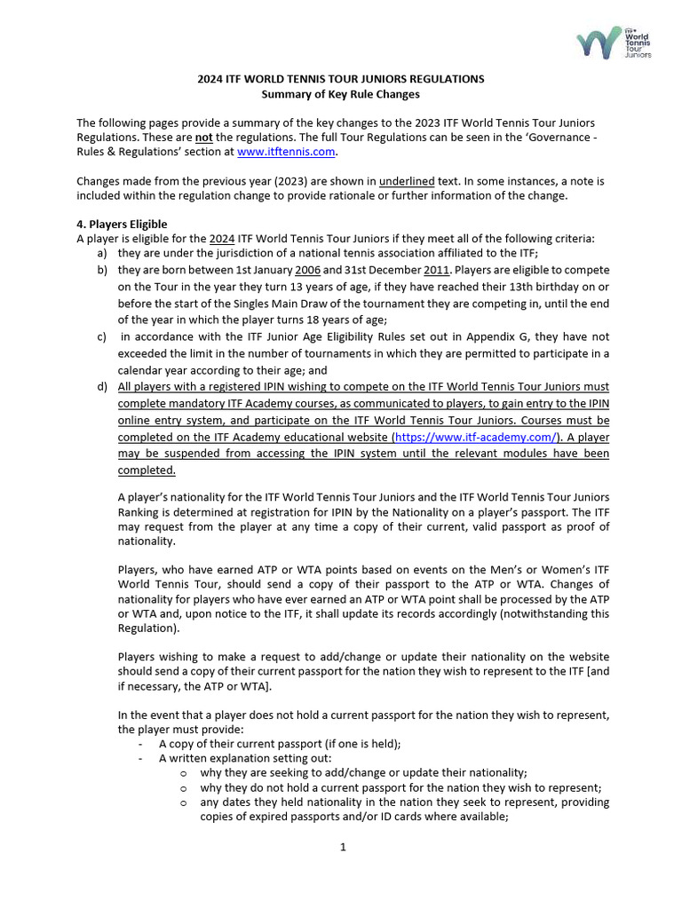 2024 Itf WTTJ Summary of Rule Changes | PDF | Justice | Crime & Violence