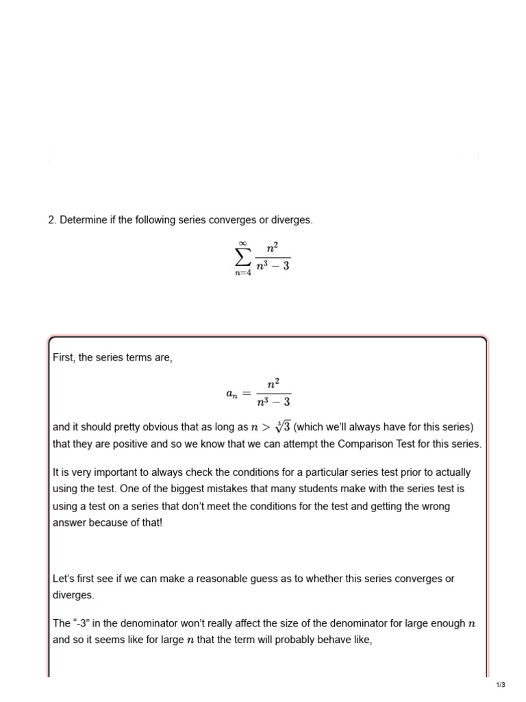 Series Convergence: Comparison Test Guide | PDF | Mathematics ...