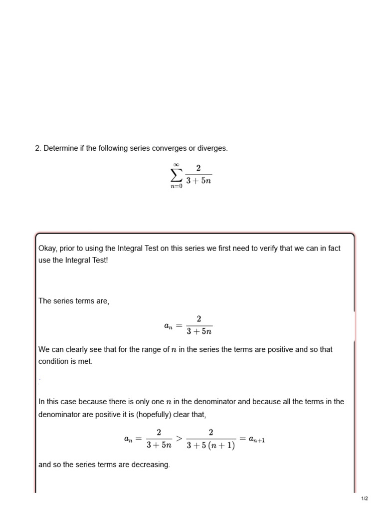 Integral Test Practice Problems | PDF | Integral | Real Analysis