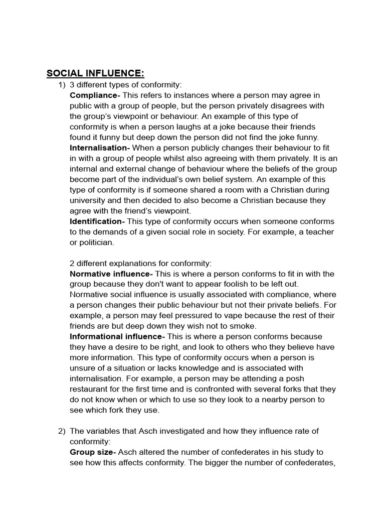 Psychology Social Influence Summary | PDF | Conformity | Organizational ...