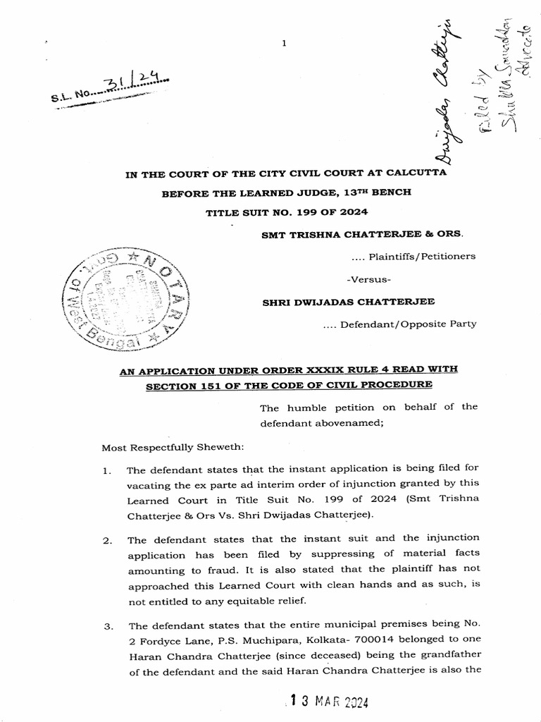 Application Under Order 39 Rule 4 | PDF | Lawsuit | Judiciaries