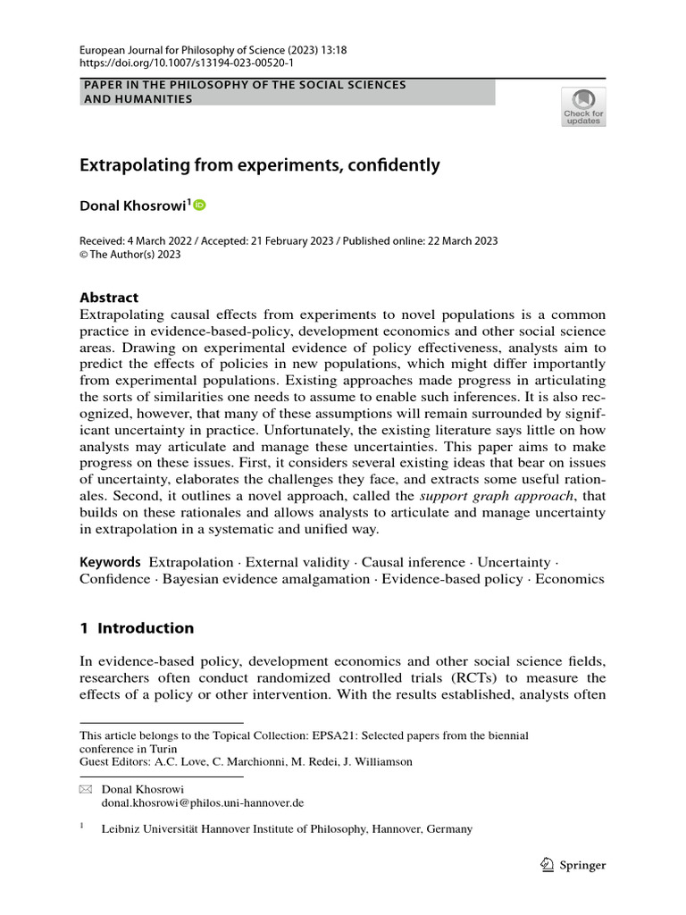 Khosrowi - 2023 - Extrapolating From Experiments, Confidently | PDF | Evidence | Statistical ...