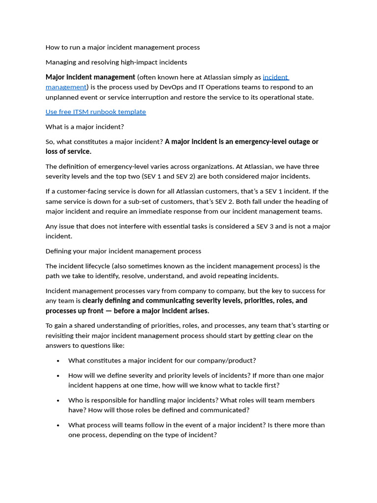 Major Incident Management Process Guide | PDF | Communication | Business