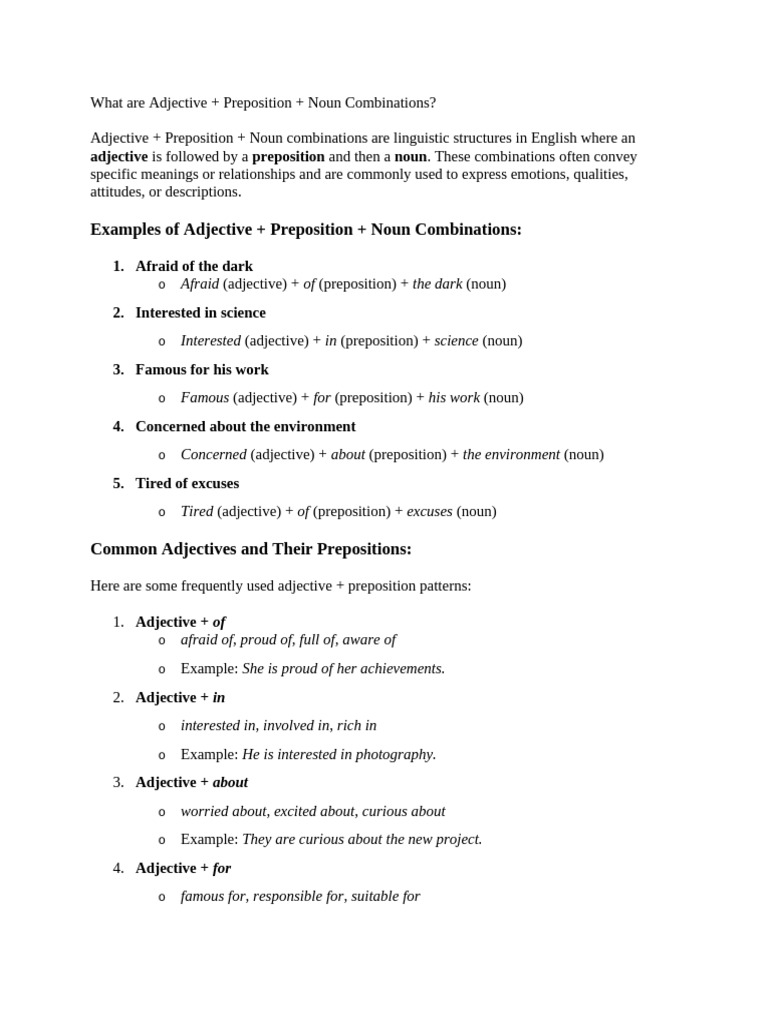 Adjective Plus Preposition | PDF | Adjective | Feeling