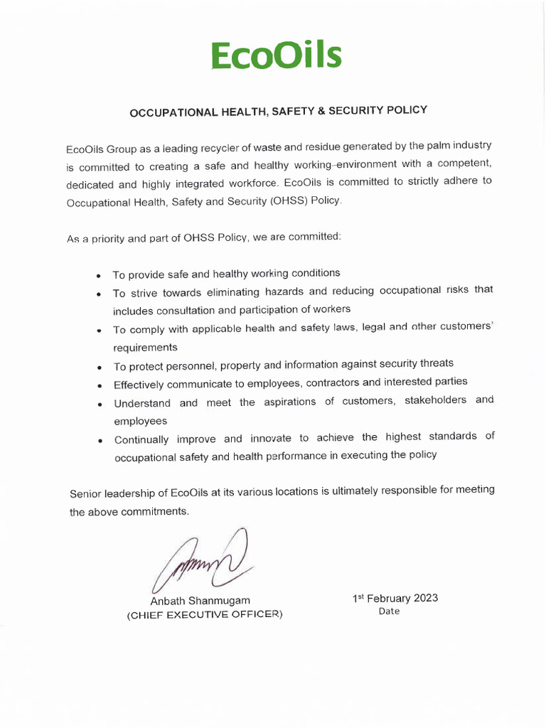 EcoOils OSSH Policy | PDF