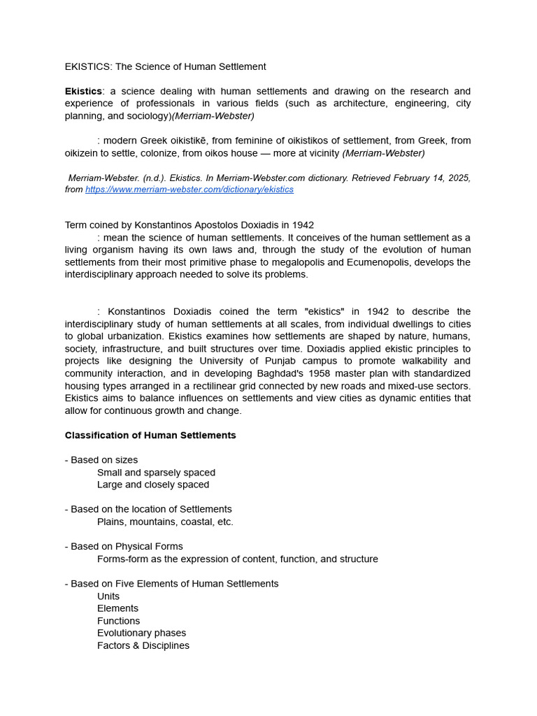 Understanding Ekistics in Urban Planning | PDF | New Spain