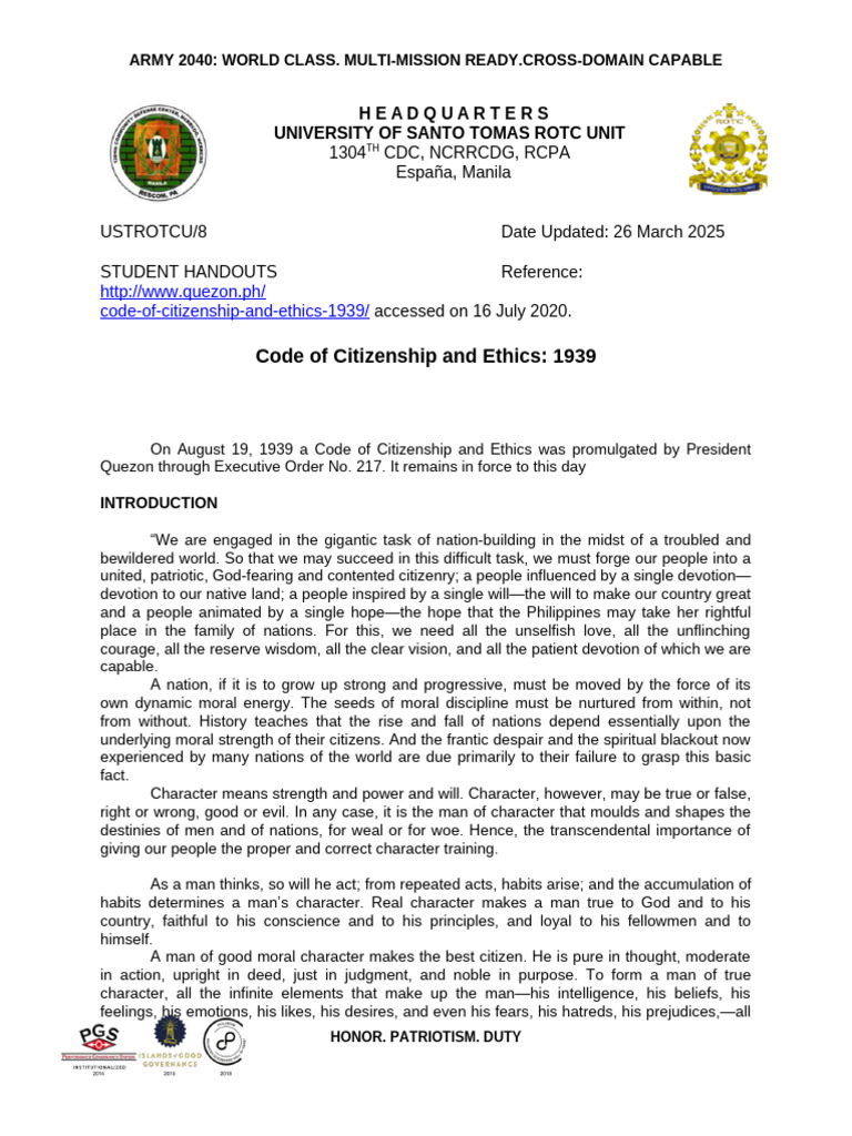 Citizen Duties Under EO 217 | PDF | Courage | Conscience