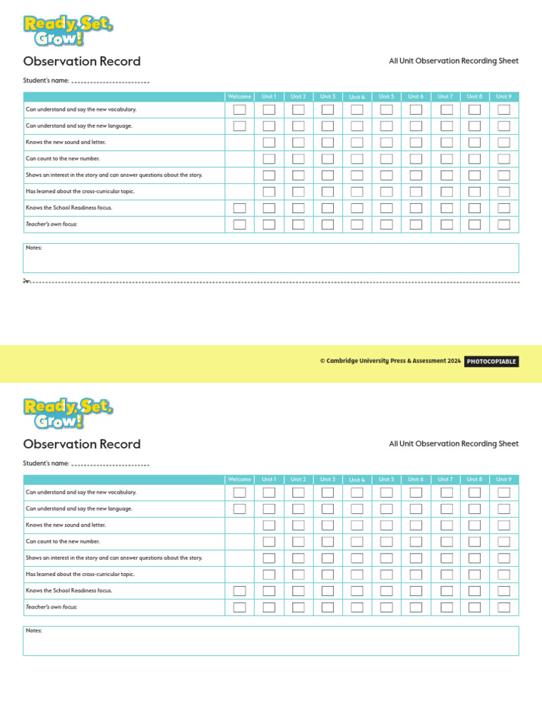 RSG-AE-All Levels-Observation Recording Sheets | PDF | Learning | Human ...
