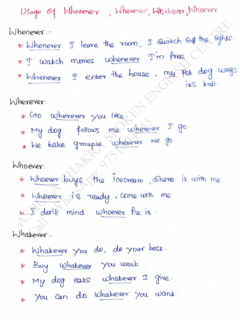 Usage of Whatever, Wherever, Whichever & Whenever New | PDF