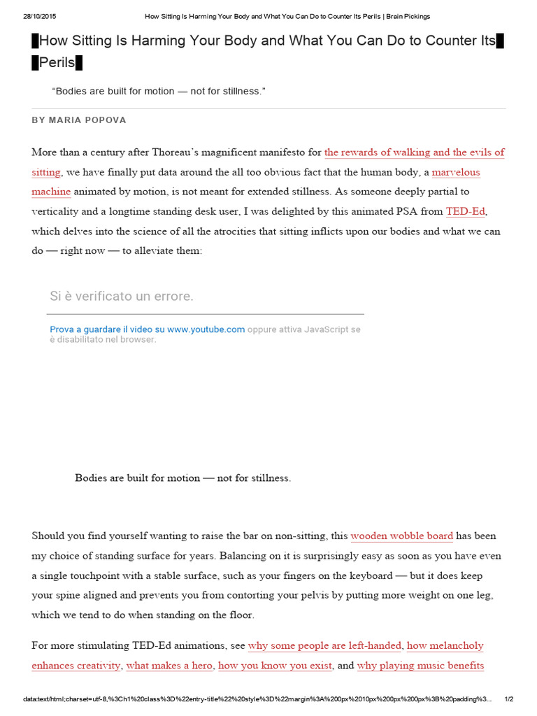 How Sitting Is Harming Your Body and What You Can Do To Counter Its Perils - Brain Pickings | PDF