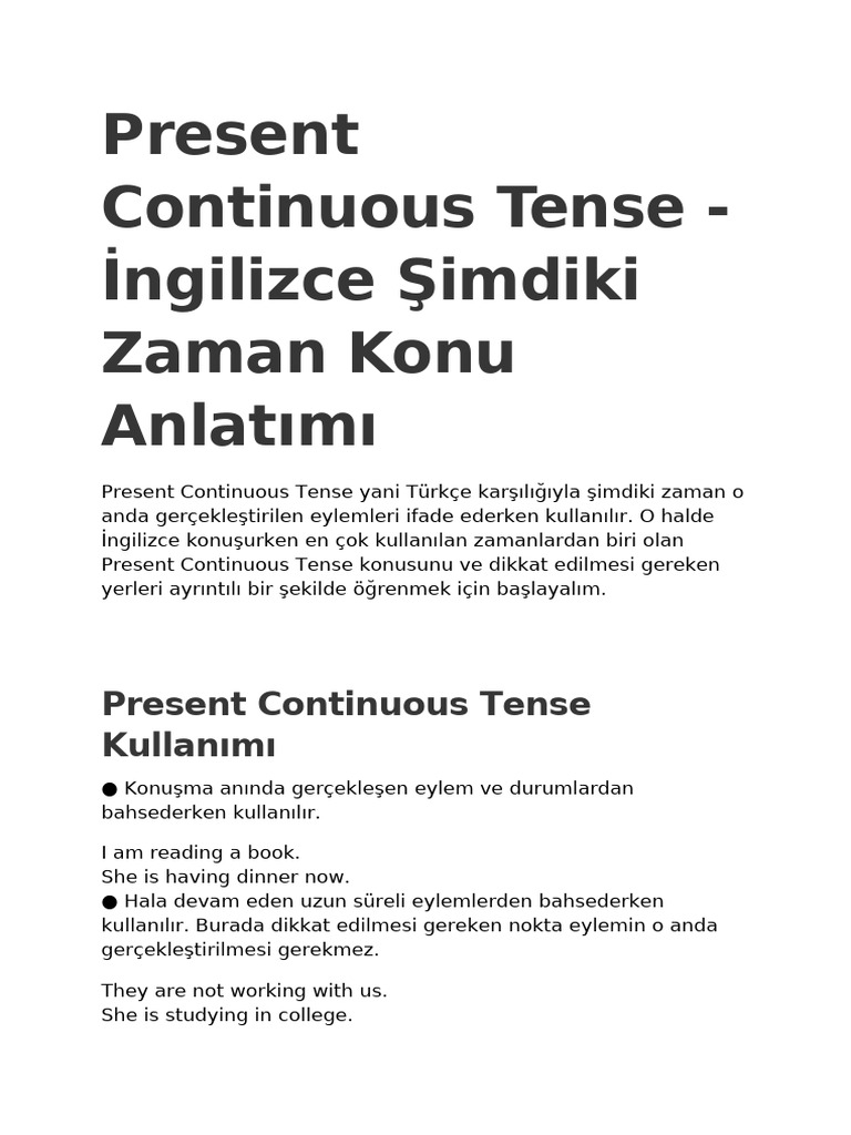 Present Continuous Tense Konu Anlatımı | PDF
