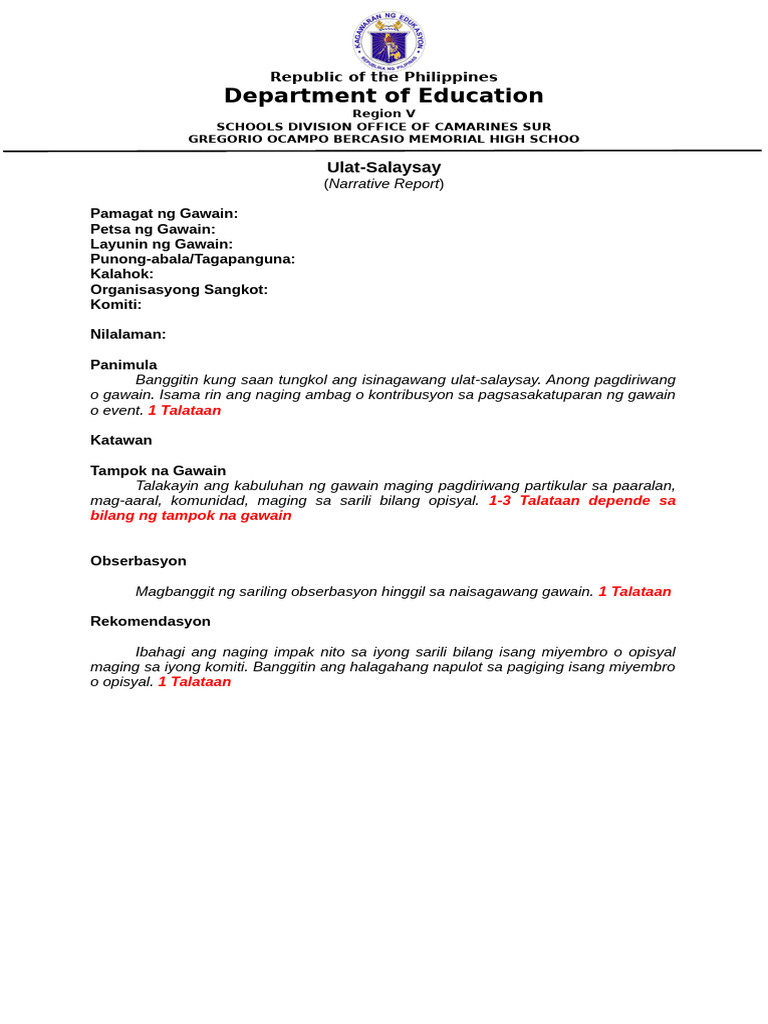 Ulat Salaysay Ang Banyuhay Template | PDF