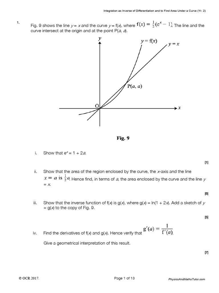 Integration as Inverse of Differentiation and to Find Area Under a ...
