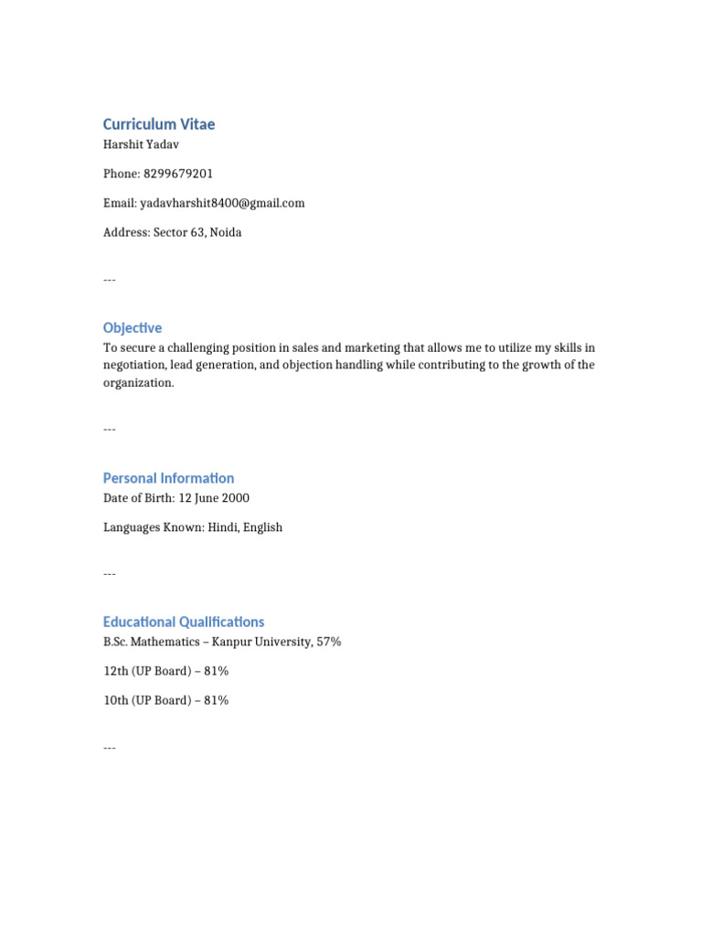 Harshit Yadav CV (3) | PDF