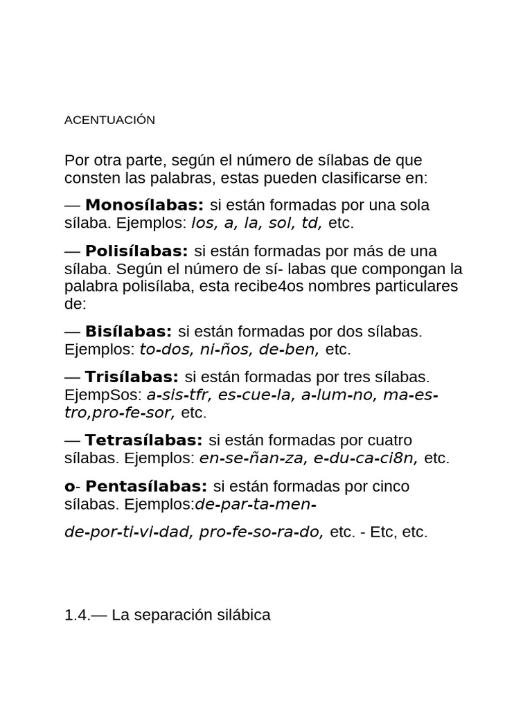 Reglas de Acentuación y Separación Silábica | PDF | Sílaba | Ortografía