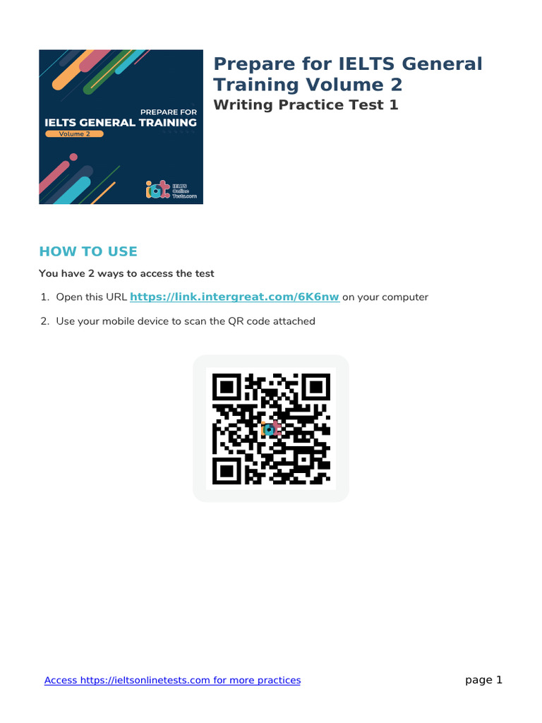IELTS General Writing Test Training Volume 2 Writing Prac Test 1 | PDF