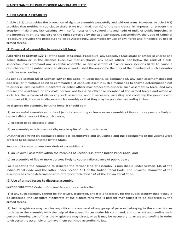 Public Order Tranquility, 144, Preventive Action of Poice | PDF ...