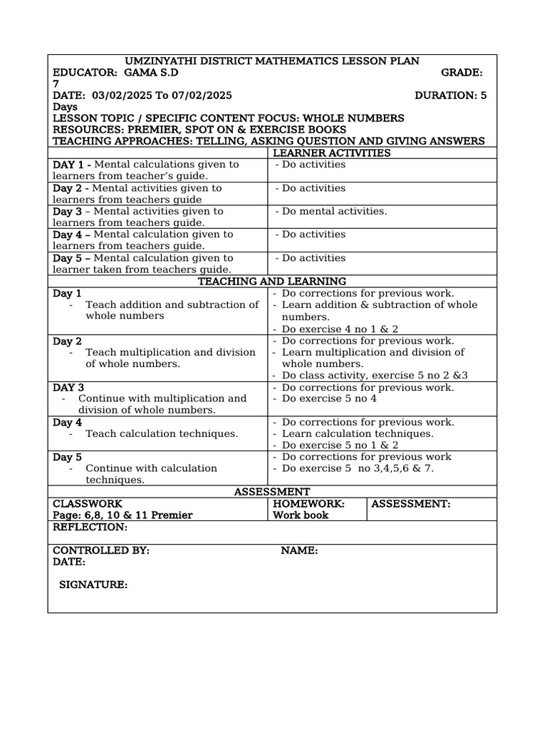 Maths Grade 7 Week 4 Term 1 - 062113 | PDF