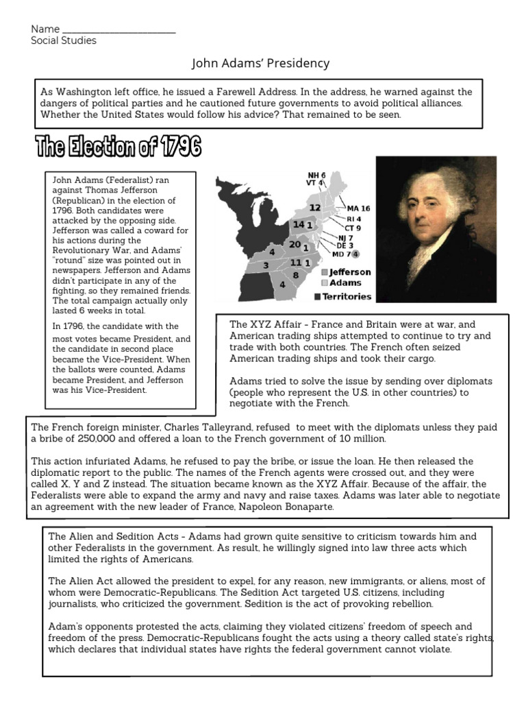 1796 Election: Adams vs. Jefferson | PDF | John Adams | Politics Of The ...
