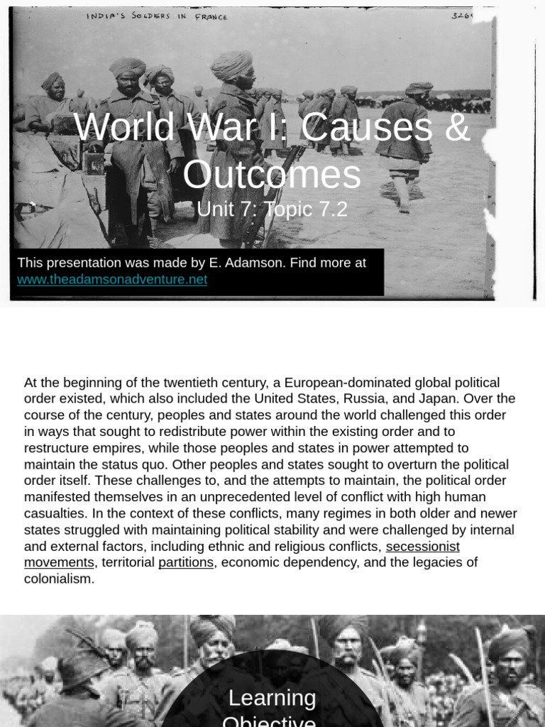 Unit 7 - WWI Causes & Outcomes - PPT Notes | PDF | Austria Hungary ...