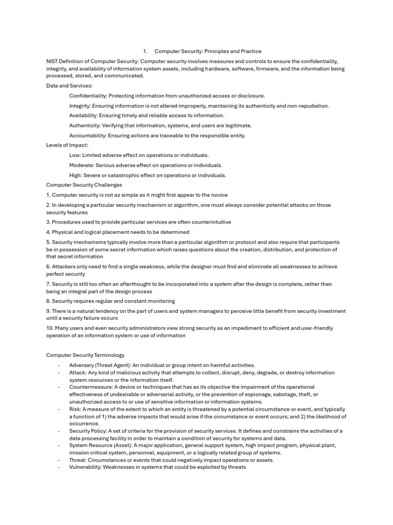 Computer and Network Security 1 | PDF | Computer Access Control | Public Key Cryptography