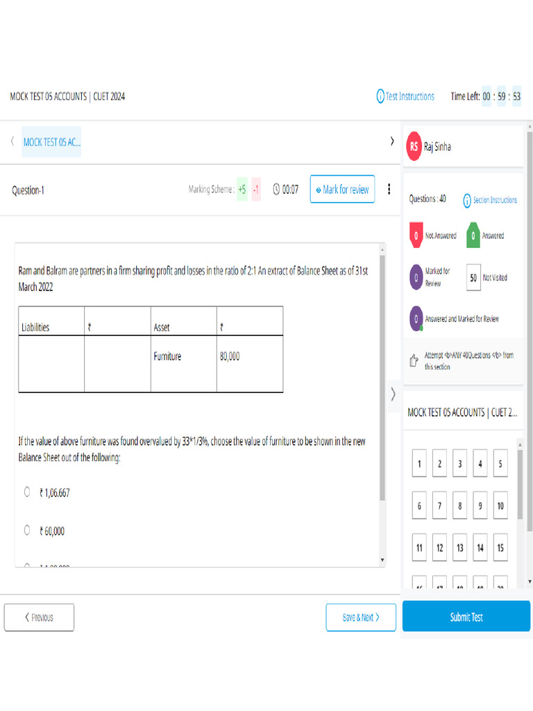 Accountancy SPCC CUET 2024 Mock 5 @exam - 0001 PDF | PDF