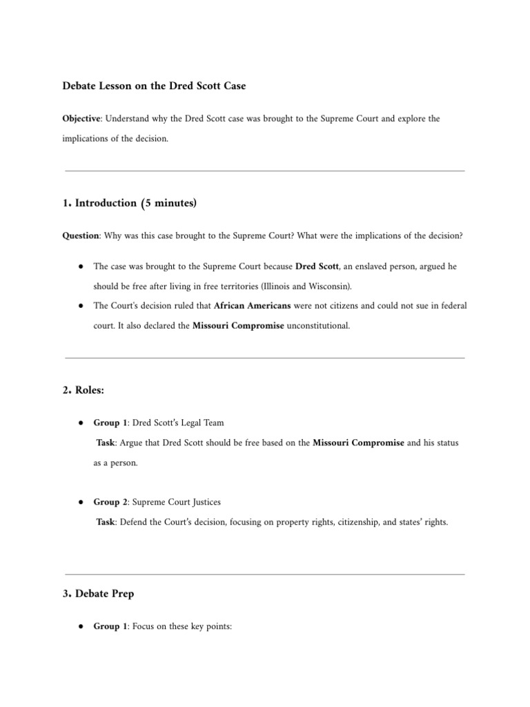 Dred Scott Case Debate Lesson Plan | PDF | Dred Scott V. Sandford ...