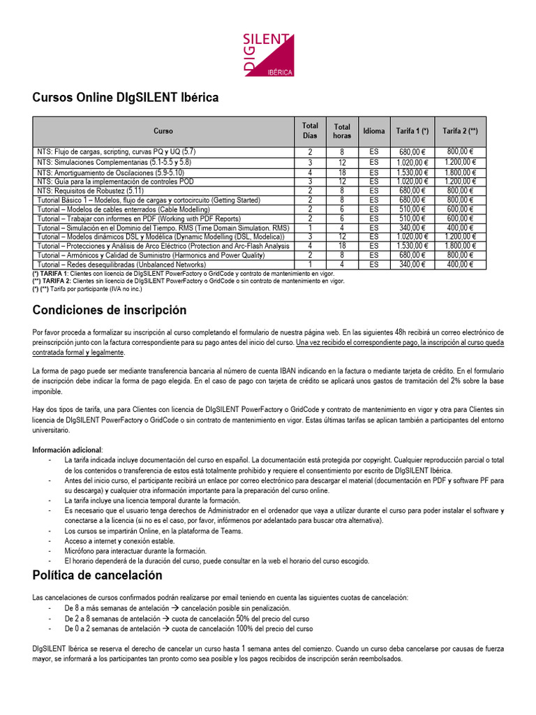 Curso Online DIgSILENT Ibérica_2024_v1 | PDF | Transferencia bancaria | Factura