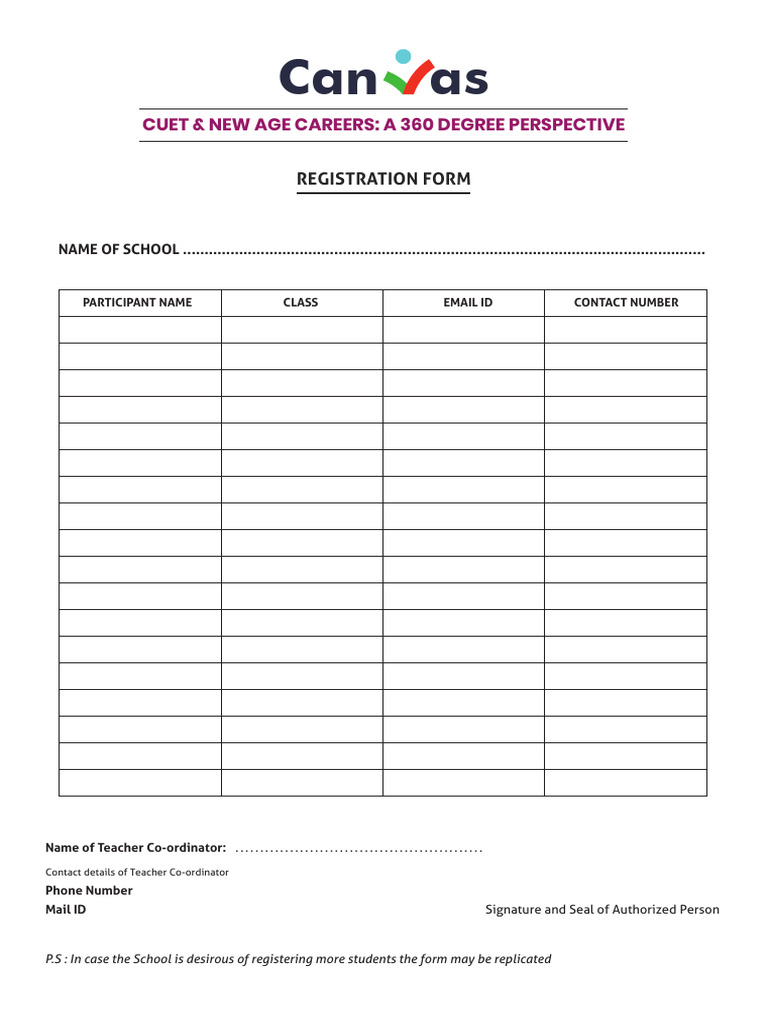 Canvas Registration Form Copy 1 | PDF