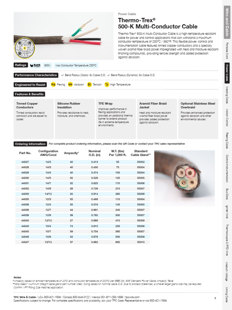 High-Temperature Thermo-Trex Cable | PDF | Electrical Conductor ...