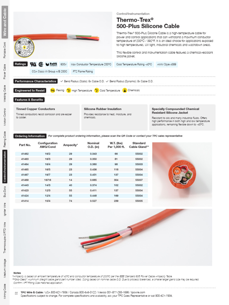 Thermo Trex 500 Plus Silicone Cable | PDF | Electrical Conductor | Silicone