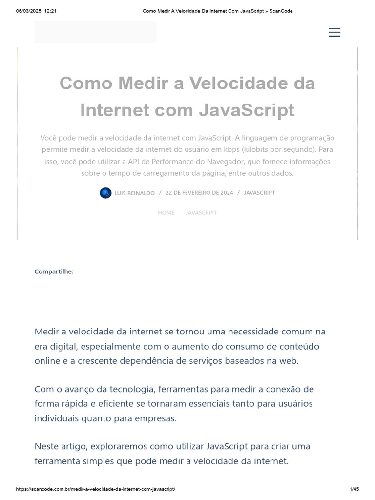 Como Medir A Velocidade Da Internet Com JavaScript ScanCode | PDF | Script Java | Internet