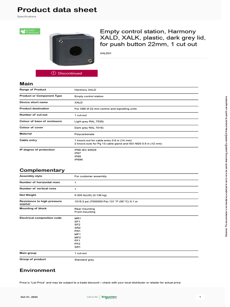 Schneider Electric - Harmony-XALD-XALK-22-mm-Plastic-Control-Stations ...