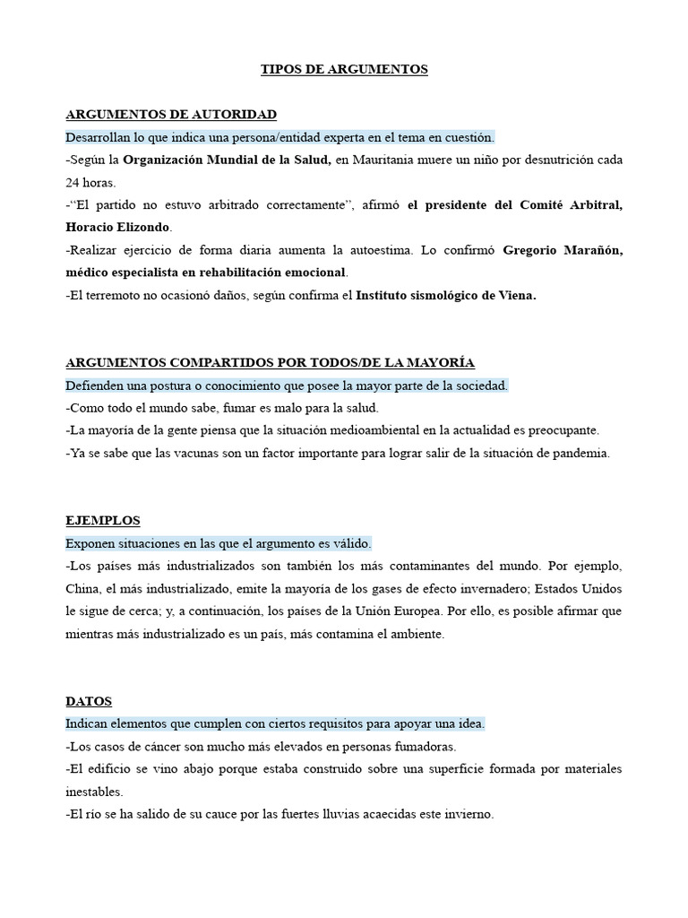 Tipos de Argumentos | PDF
