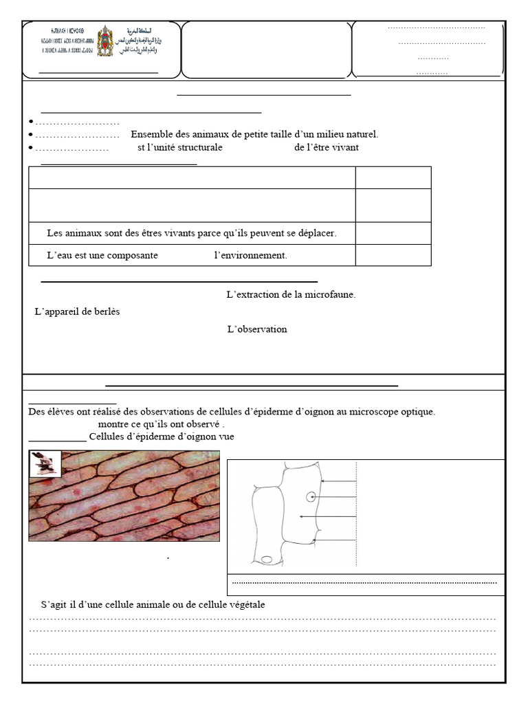 Contrôle SVT 1AC Semestre 1 | PDF | Cellule (Biologie) | Biologie