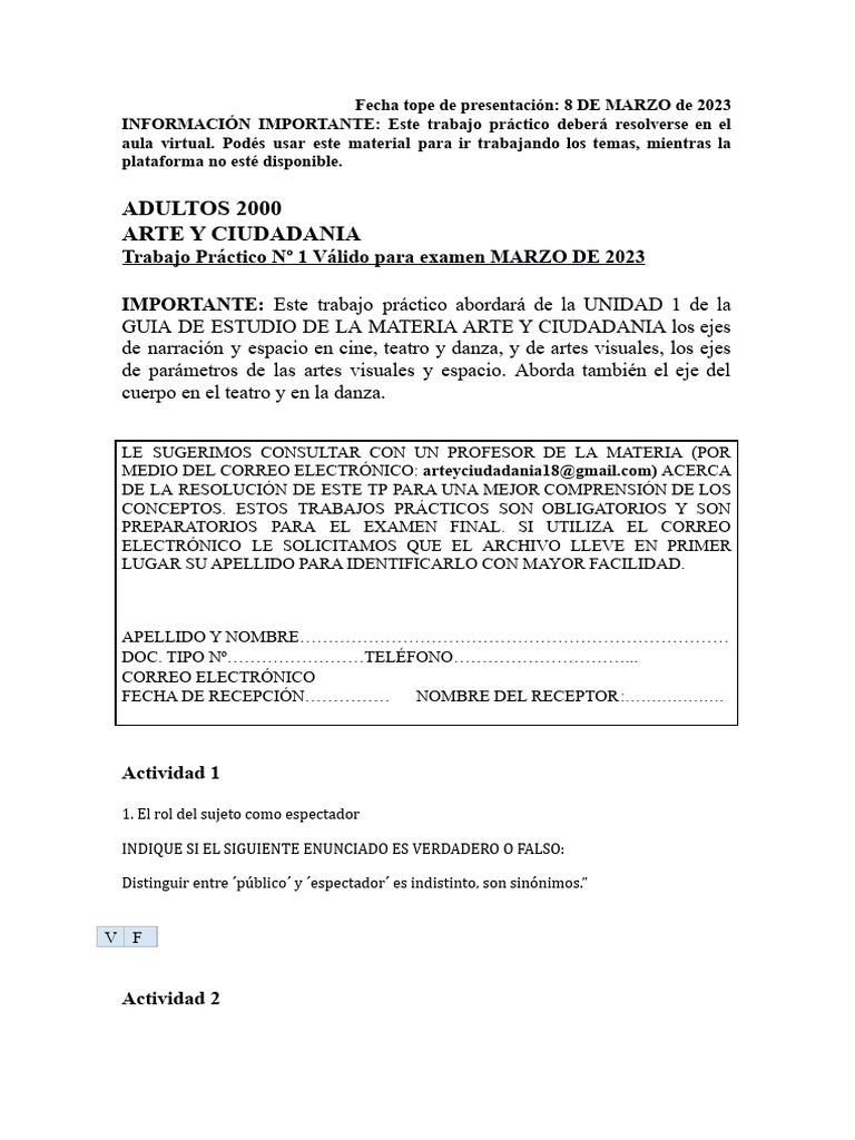 Arte y Ciudadanía TP1 - Marzo2023 | PDF | Bailes | Teatro