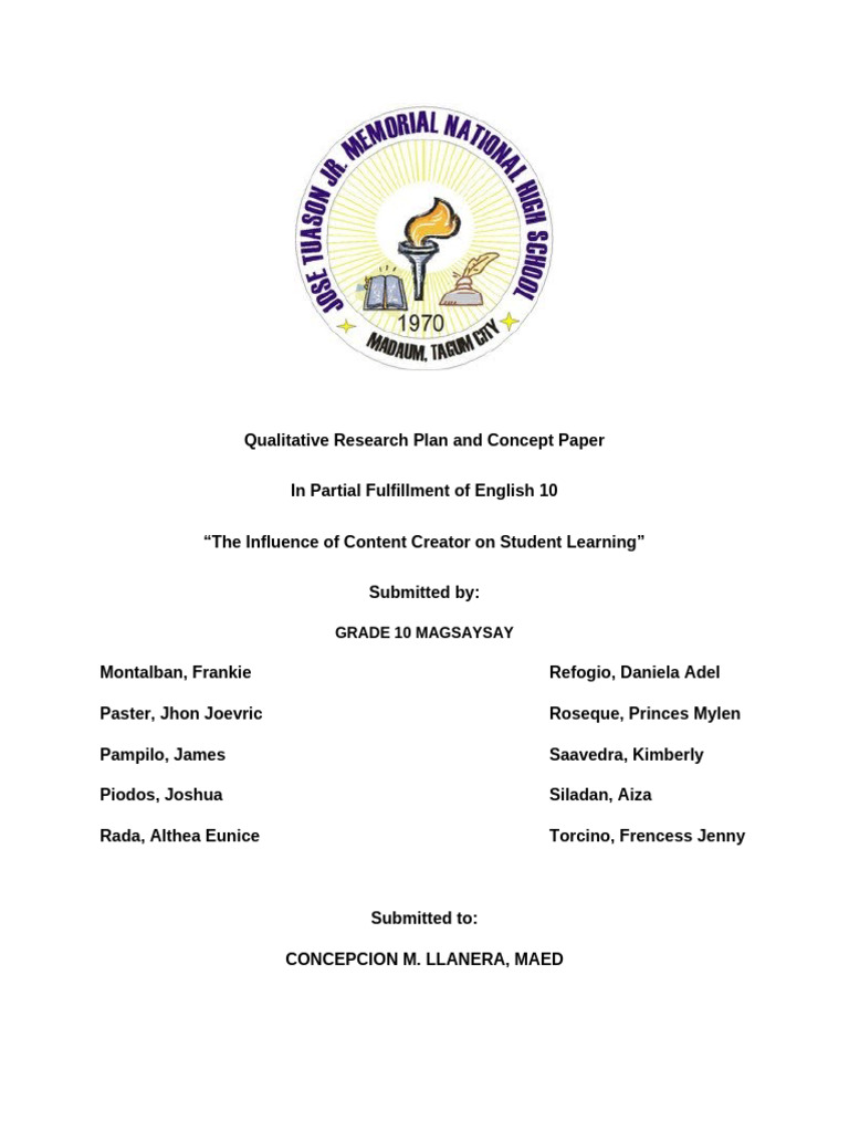 Qualitative Research Plan and Concept Paper Cover Page | PDF | Social ...