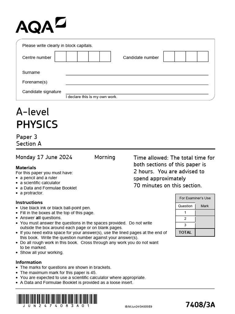 7408 3A QP Physics A 17jun24 AM | PDF | Metre | Metrology