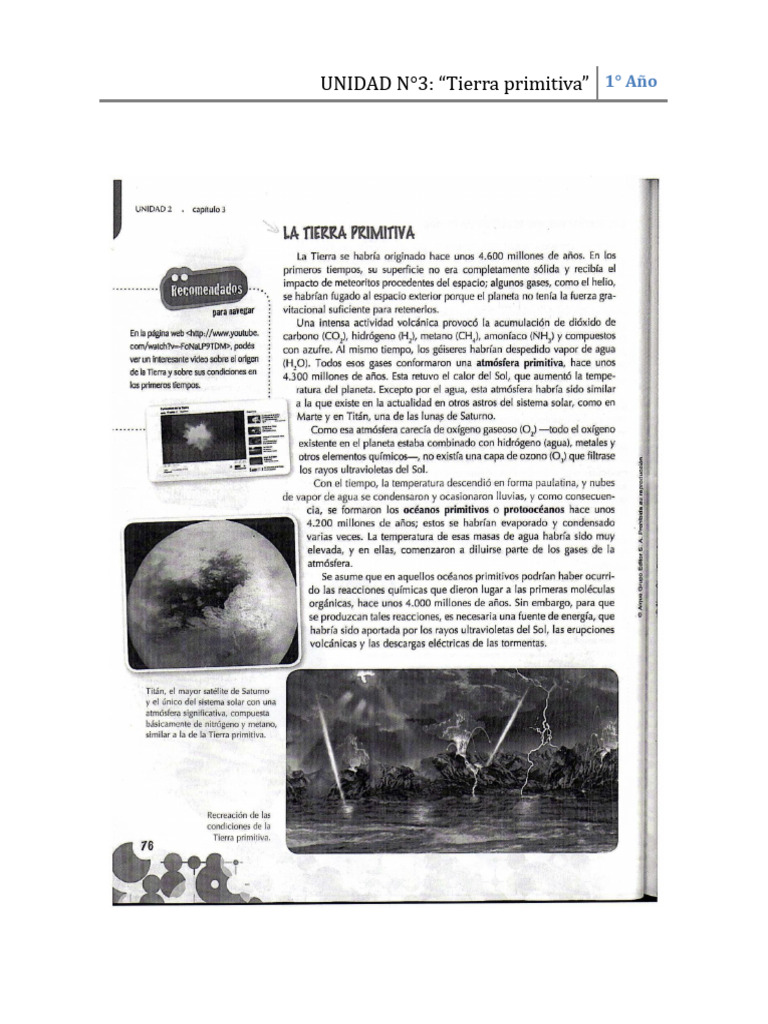 Tierra Primitiva: Unidad 3 1° Año | PDF