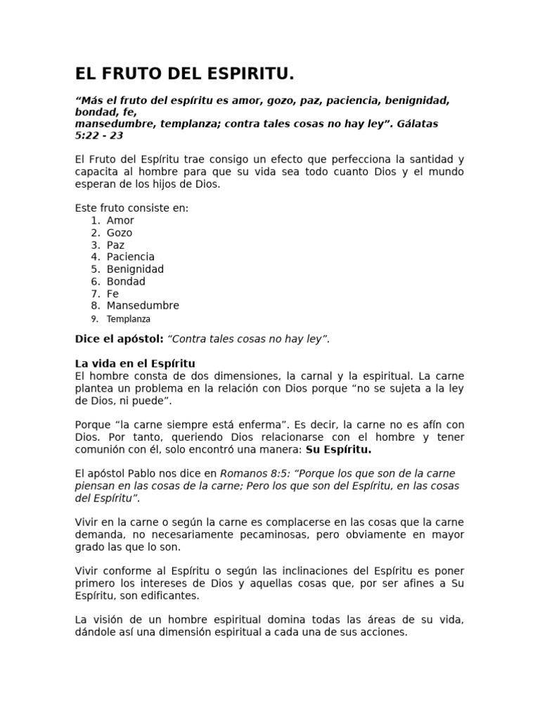 Fruto del Espíritu Santo y su Significado | PDF | Fruto Del Espiritu ...