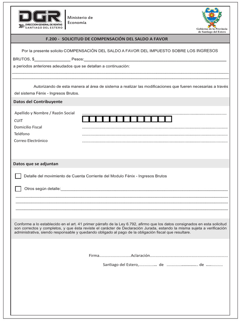 F.200 - Solicitud de Compensación Del Saldo A Favor | PDF