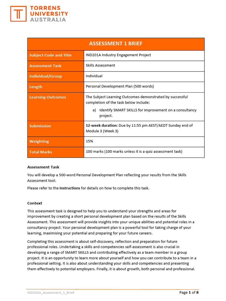 Personal Development Plan for IND201A | PDF | Educational Assessment | Goal