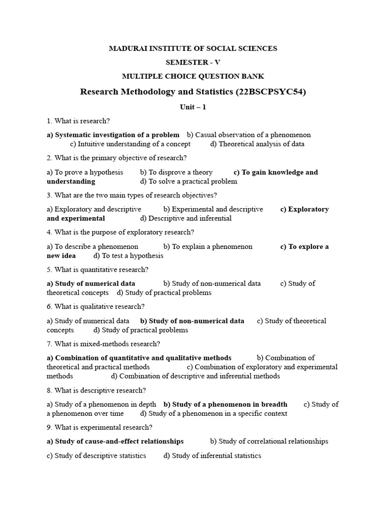 Research Methodology MCQ Bank | PDF | Statistics | Sampling (Statistics)