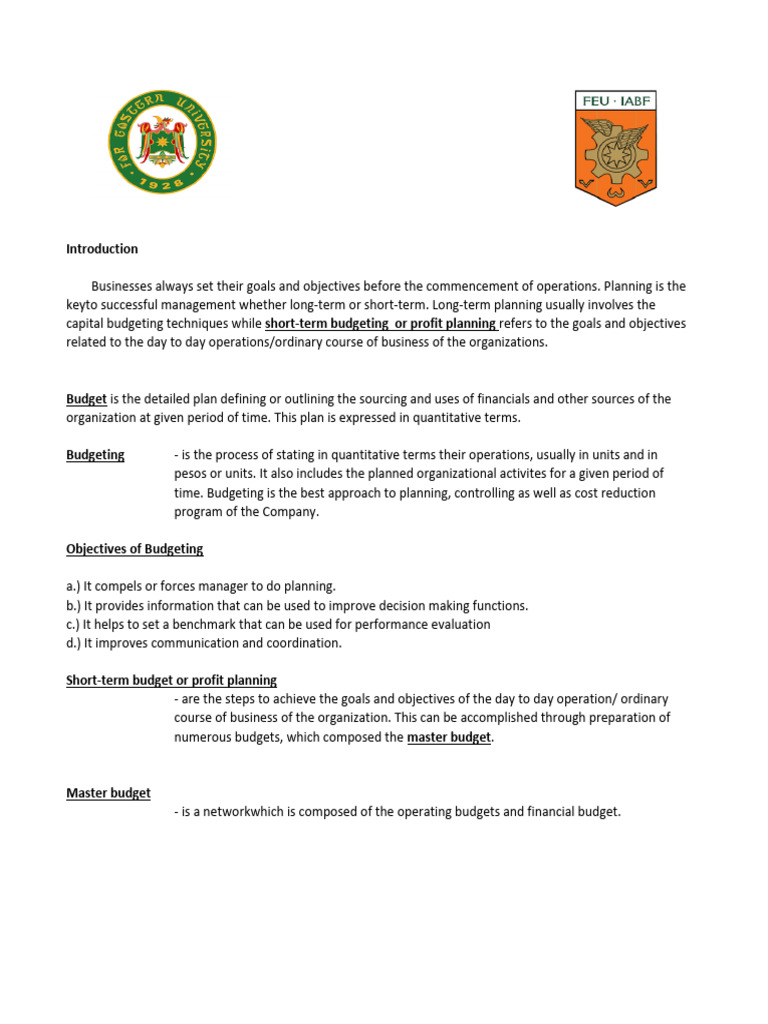 ACT1123 - Handouts On Short-Term Budgeting and Flexible Budget | PDF | Budget | Inventory