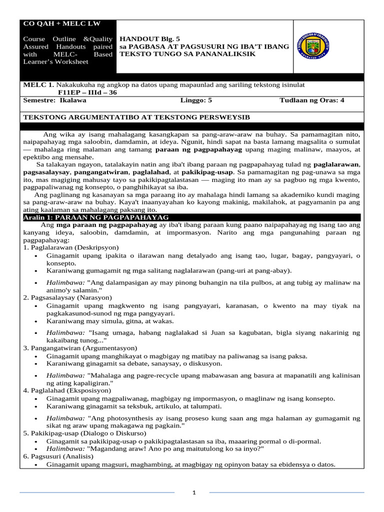 4th Quarter Lesson 5 | PDF